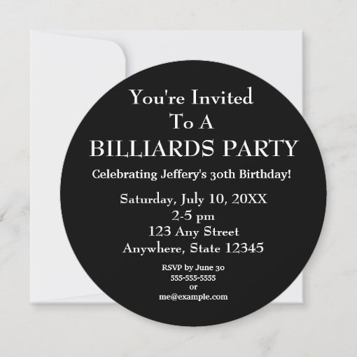 Pool Billiards Theme Party Invitation | Zazzle