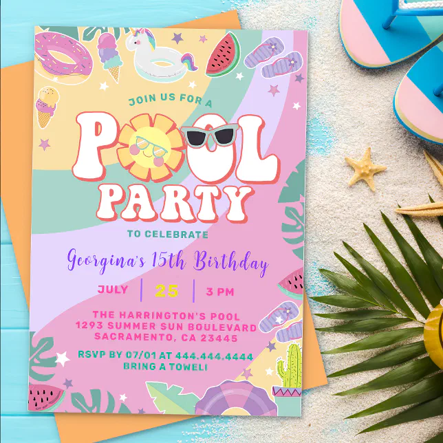 Pool Birthday Fun Summer Party Invitation | Zazzle
