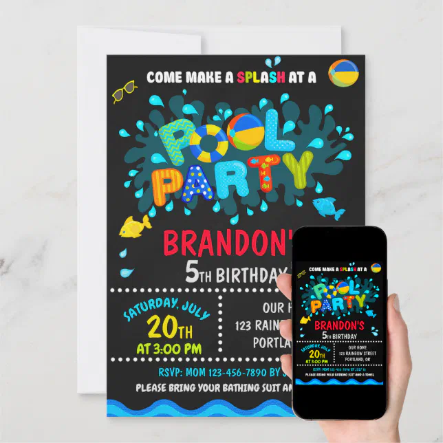 Pool birthday invitation Boy pool party invite | Zazzle