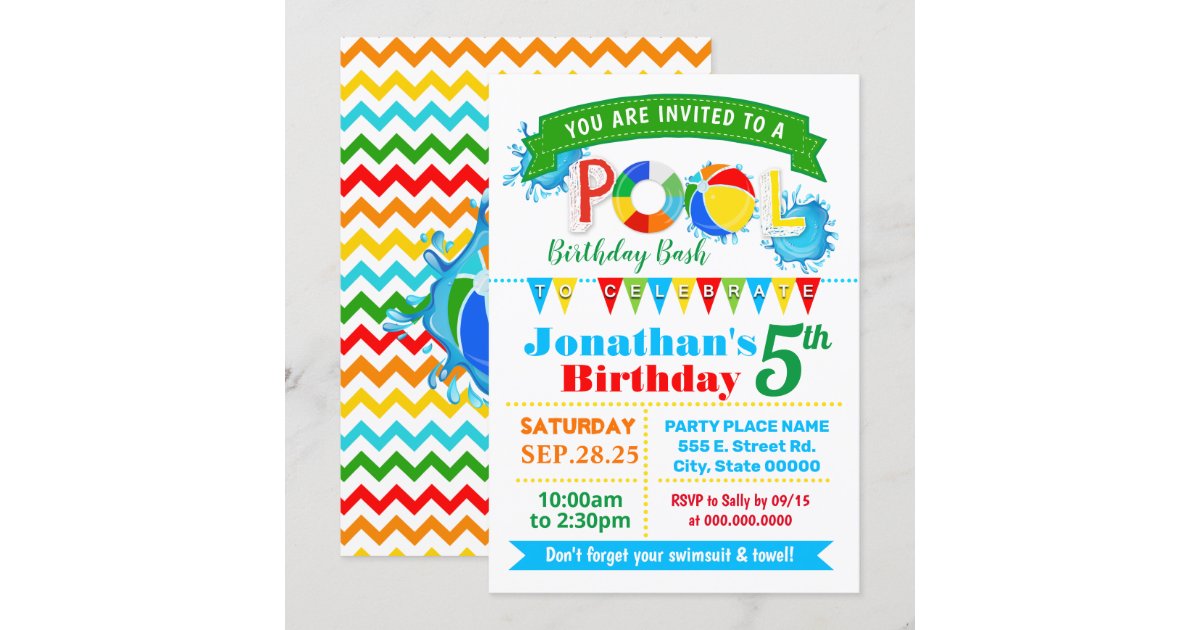 Pool birthday party summer bash invitation | Zazzle