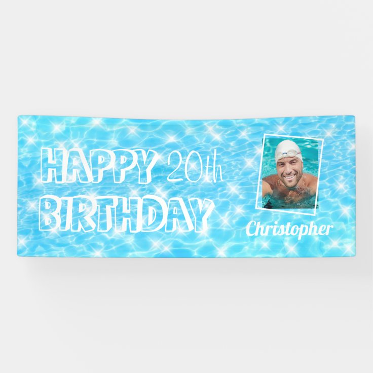 Pool Birthday party Water ripples custom photo Banner | Zazzle