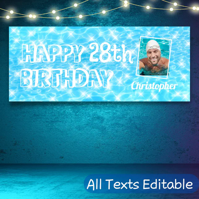 Pool Birthday party Water ripples custom photo Banner | Zazzle