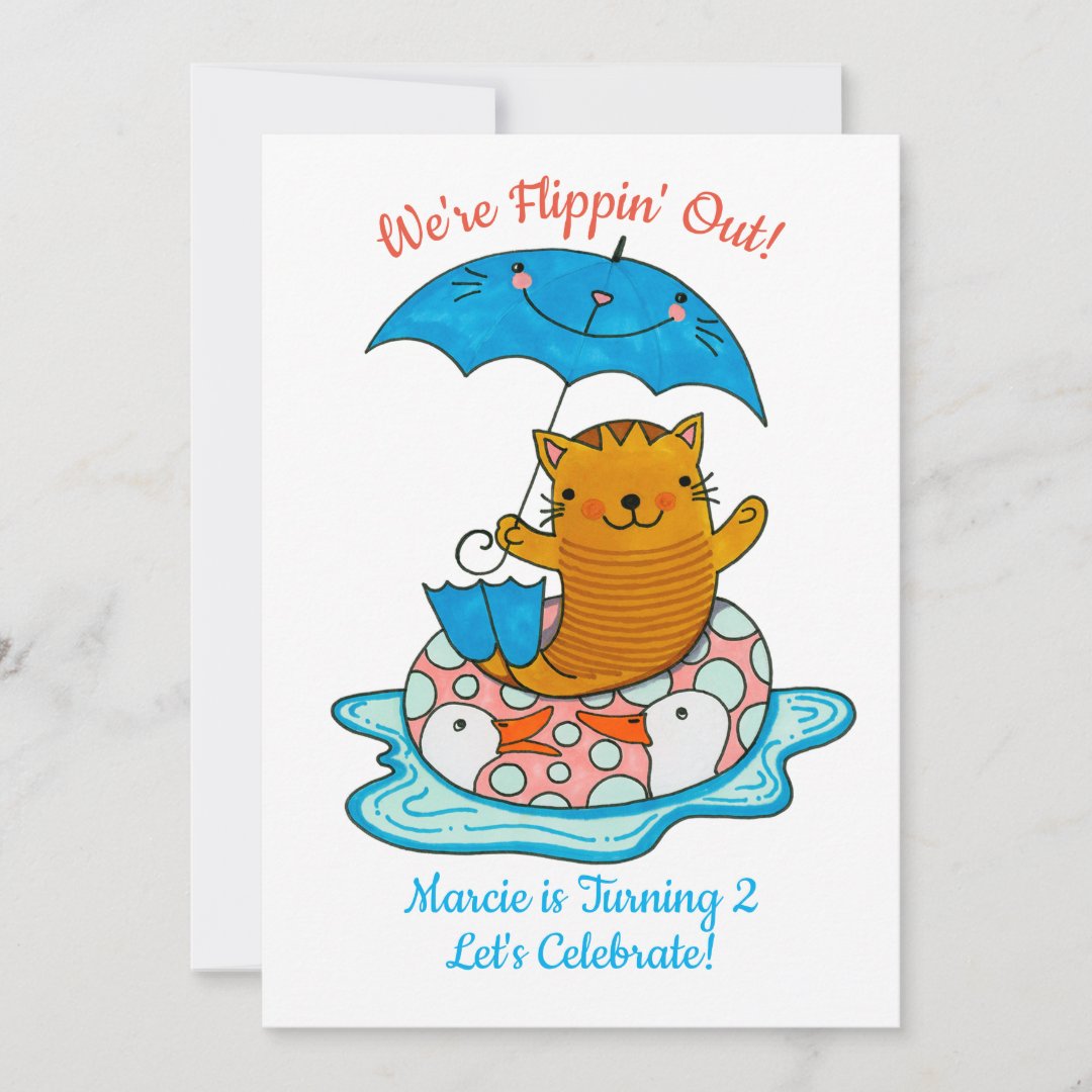 Pool Cat Birthday Invitation for Child | Zazzle