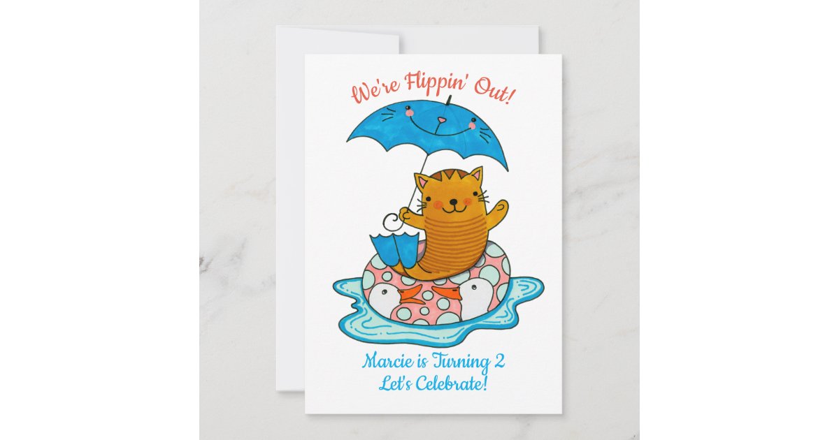 Pool Cat Birthday Invitation for Child | Zazzle