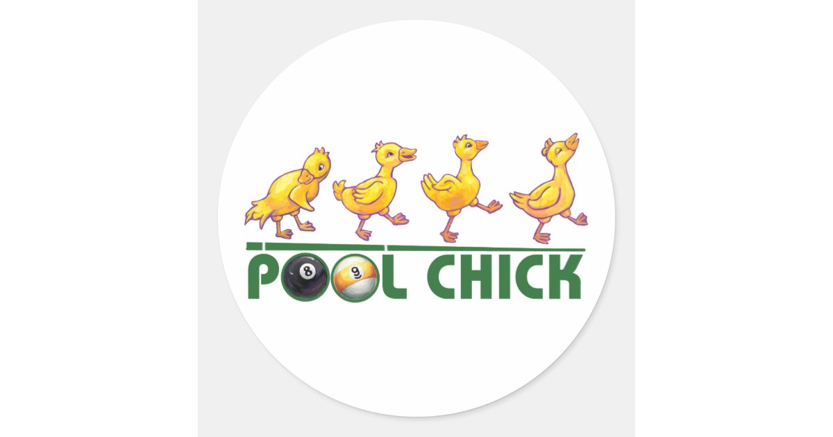 Pool Chick Classic Round Sticker | Zazzle