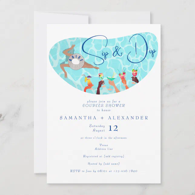 Pool Cool Fruit Cocktail Sip & Dip Couples Shower Invitation | Zazzle