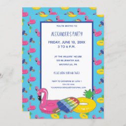 Pool Float Patterned Pool Party Custom Invitation | Zazzle