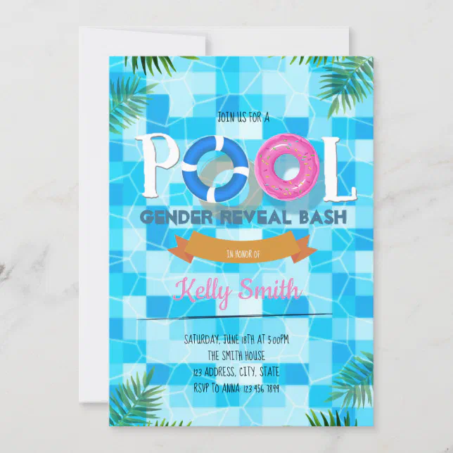 Pool gender reveal party invitation | Zazzle
