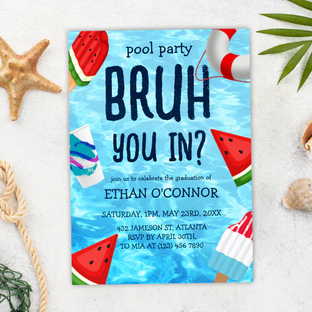 Pool Grad Party High School Senior Graduation Invitation | Zazzle