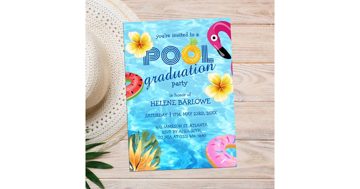 Pool Grad Party Senior High School Graduation Invitation | Zazzle