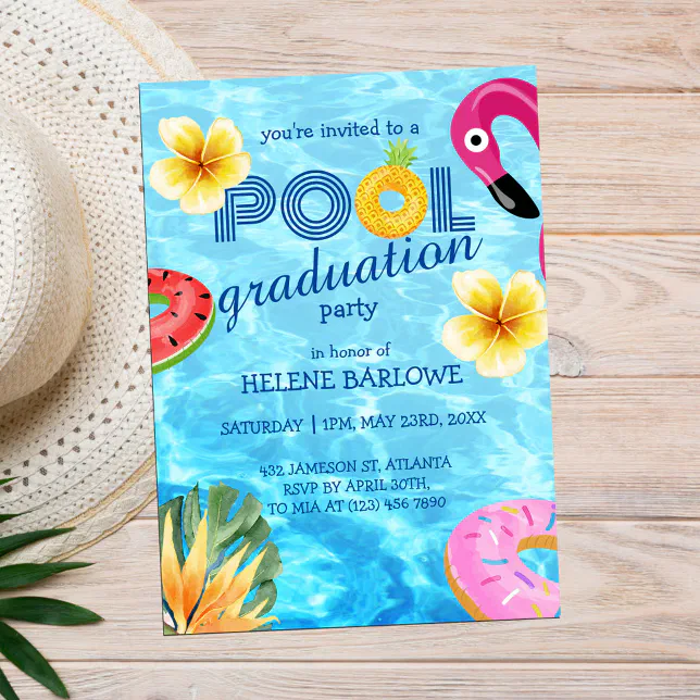 Pool Grad Party Senior High School Graduation Invitation | Zazzle