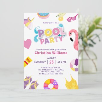 Pool Graduation Party Summer Grad Invitation | Zazzle