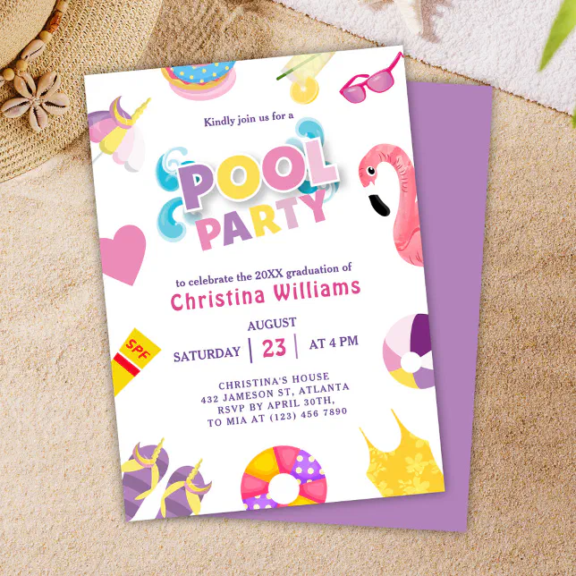 Pool Graduation Party Summer Grad Invitation | Zazzle