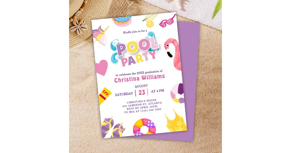 Pool Graduation Party Summer Grad Invitation | Zazzle