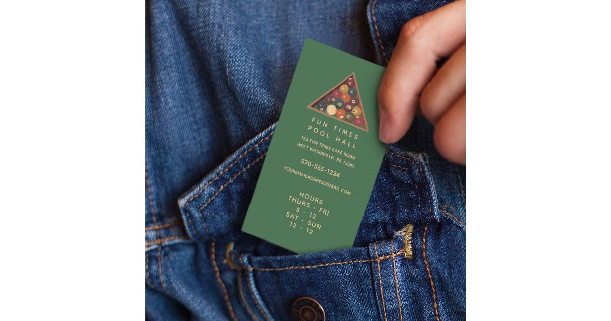 Pool Hall Billiards Business Card with Hours | Zazzle