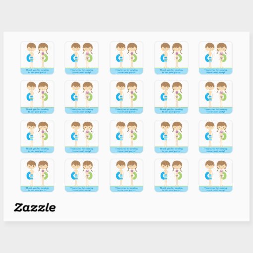 Pool Kids Party Stickers | Zazzle