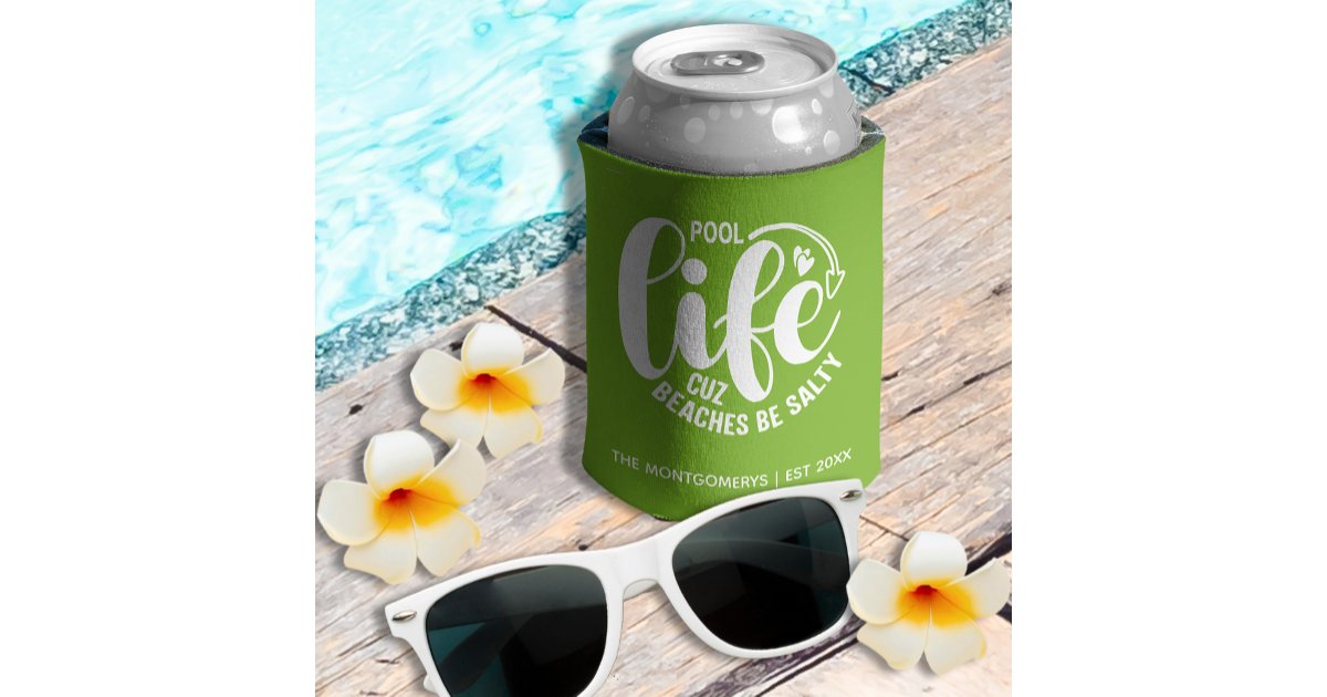Pool Life Lime Green Can Cooler | Zazzle