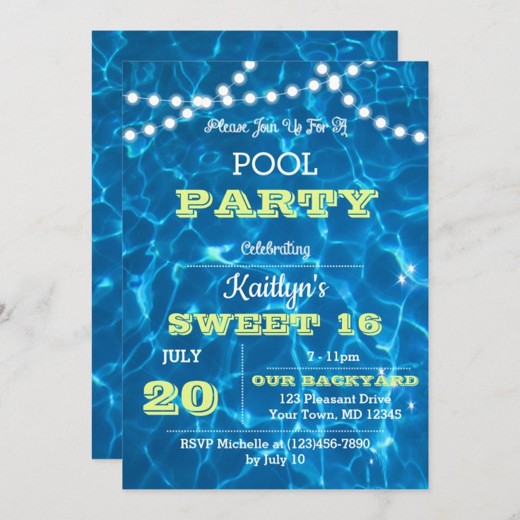 Pool Lights Lime Birthday Invitation | Zazzle
