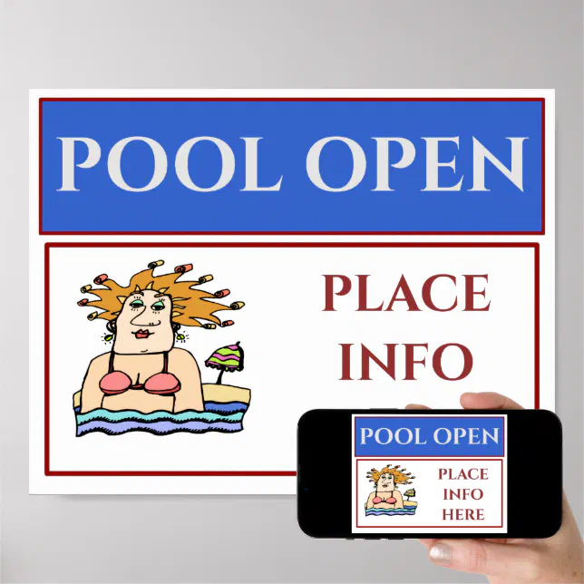 POOL OPEN, Sign, add or edit text Poster | Zazzle
