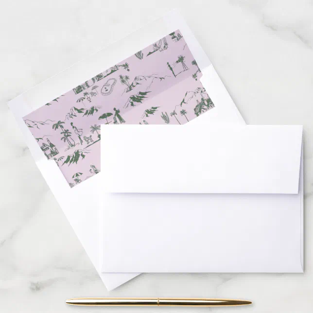 Pool Palm Trees Pink Toile Envelope Liner | Zazzle