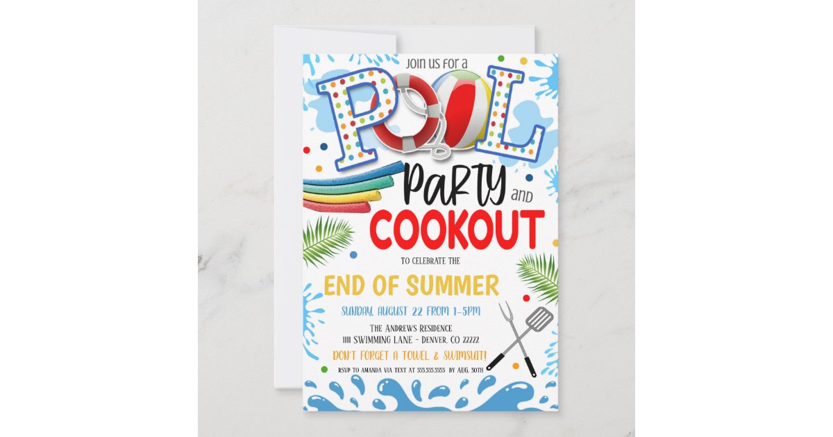 Pool Party and Cookout Invitation | Zazzle