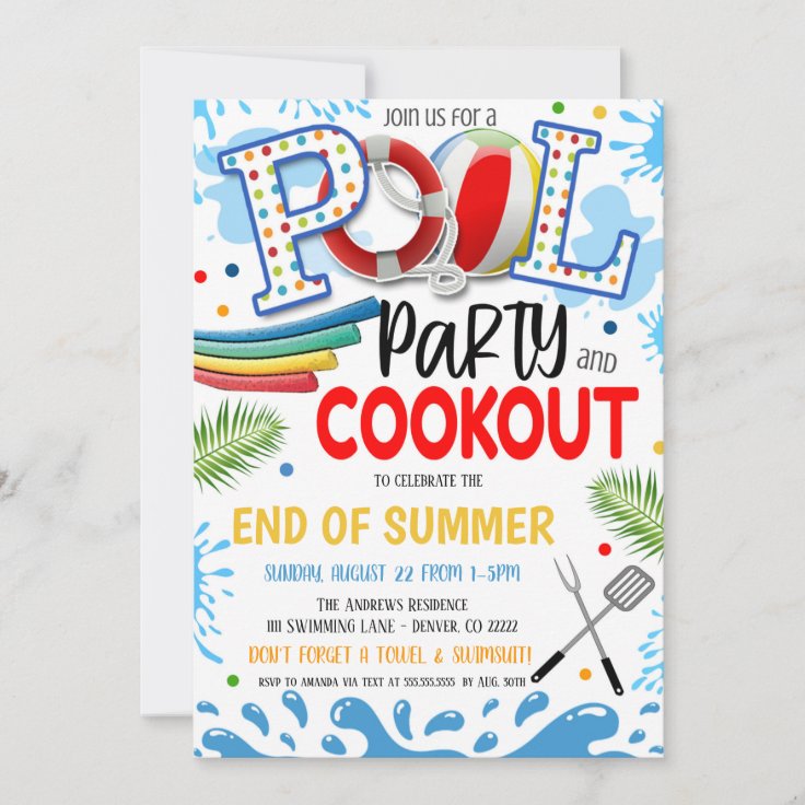 Pool Party and Cookout Invitation | Zazzle