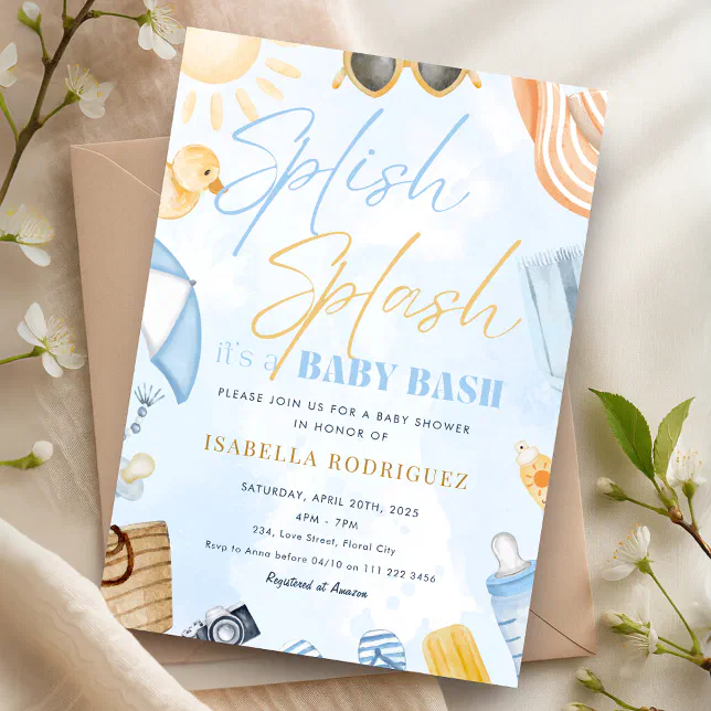 Pool Party Baby Shower Splish Splash Baby Bash Invitation | Zazzle