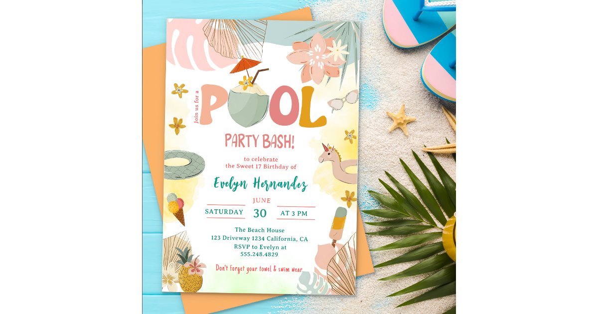 Pool Party Bash Birthday Party Invitation | Zazzle