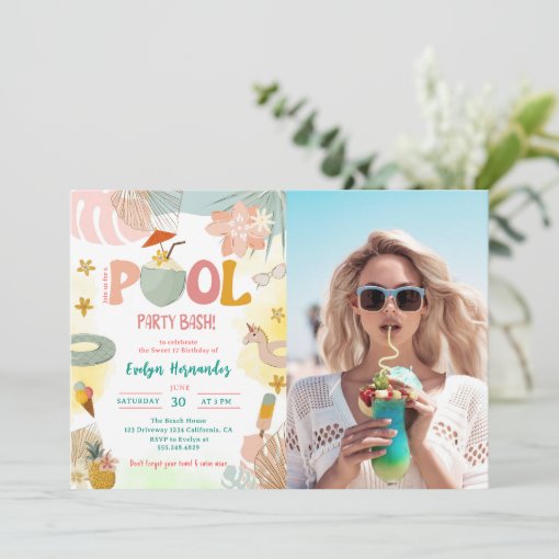 Pool Party Bash Birthday Party Photo Invitation | Zazzle