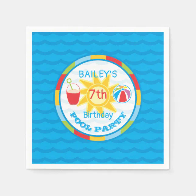 Pool Party Beach Ball Birthday Party Colorful Napkins | Zazzle
