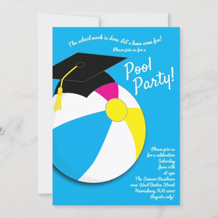 Pool Party Beach Ball Graduation Party Invitation | Zazzle