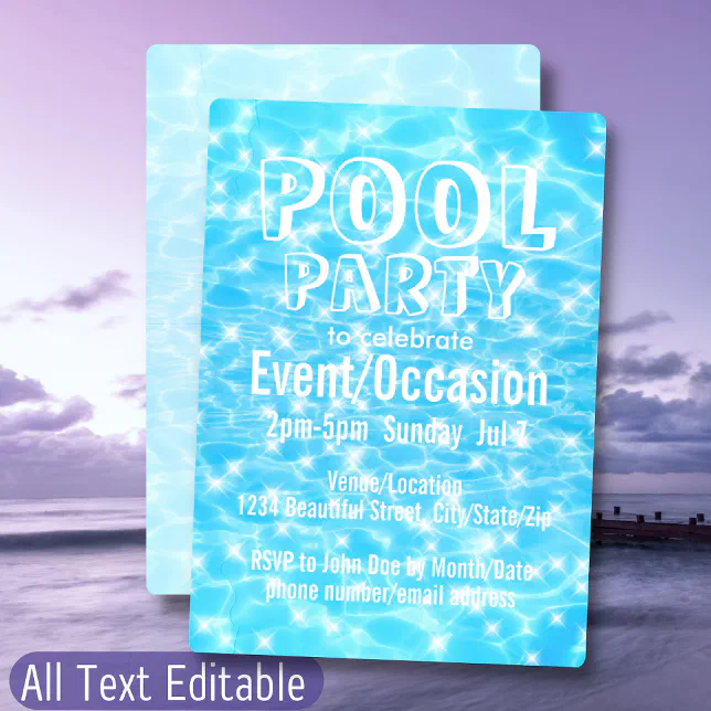 Pool Party Beach Party Summer Party modern cool Invitation | Zazzle