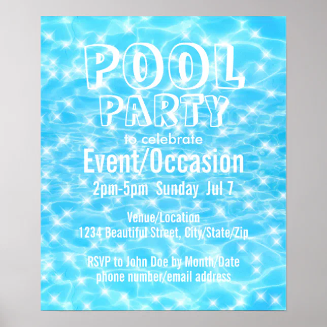 Pool Party Beach Party Summer Party water textures Poster | Zazzle