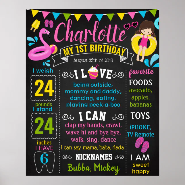 Pool Party Beach Summer First Birthday sign | Zazzle