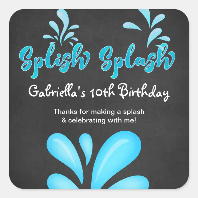 Pool Party Big Splash Thank You Square Sticker | Zazzle