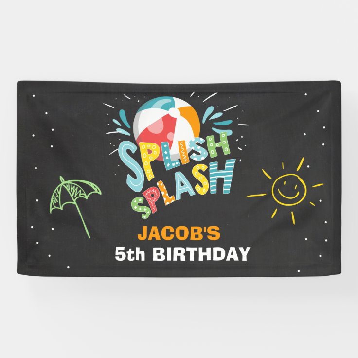 Pool party birthday banner Splish Splash Ball Boy | Zazzle
