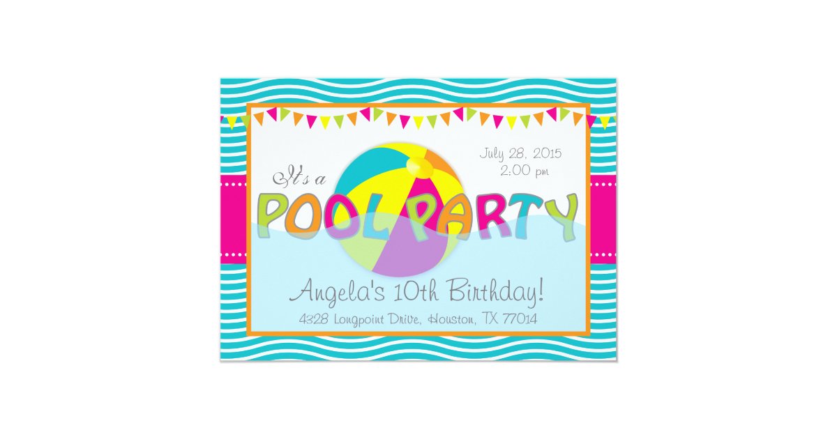 Pool Party Birthday Girl Invitation | Zazzle.com