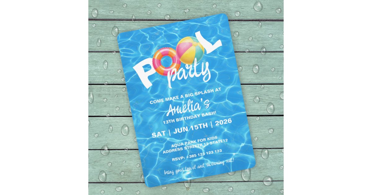 Pool Party Birthday Invitation | Zazzle