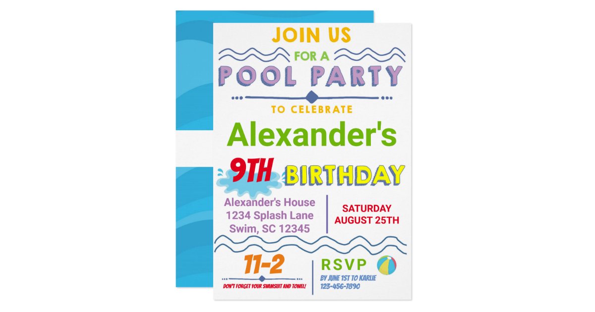 Pool Party Birthday Invitation | Zazzle.com