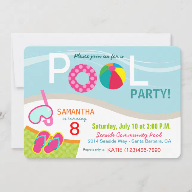 Pool Party Birthday Invitation Card | Zazzle