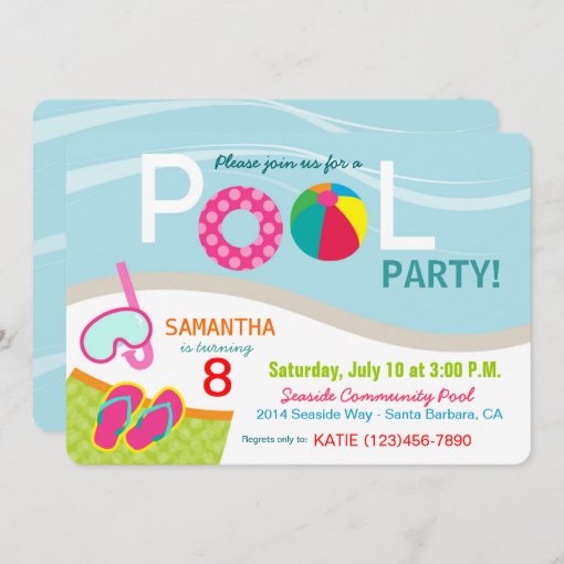 Pool Party Birthday Invitation Card | Zazzle