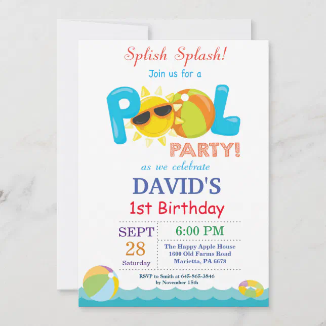 Pool Party Birthday Invitation Splish Splash Boy | Zazzle