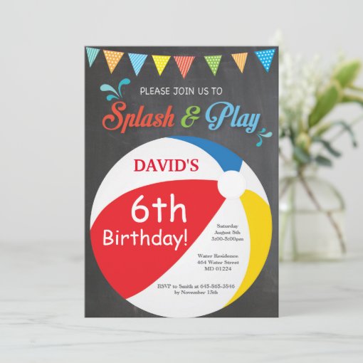 Pool Party Birthday Invitation Splish Splash Boy | Zazzle