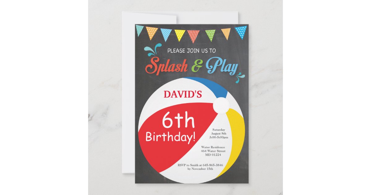 Pool Party Birthday Invitation Splish Splash Boy | Zazzle