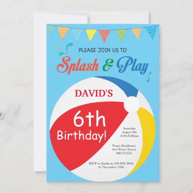 Pool Party Birthday Invitation Splish Splash Boy | Zazzle