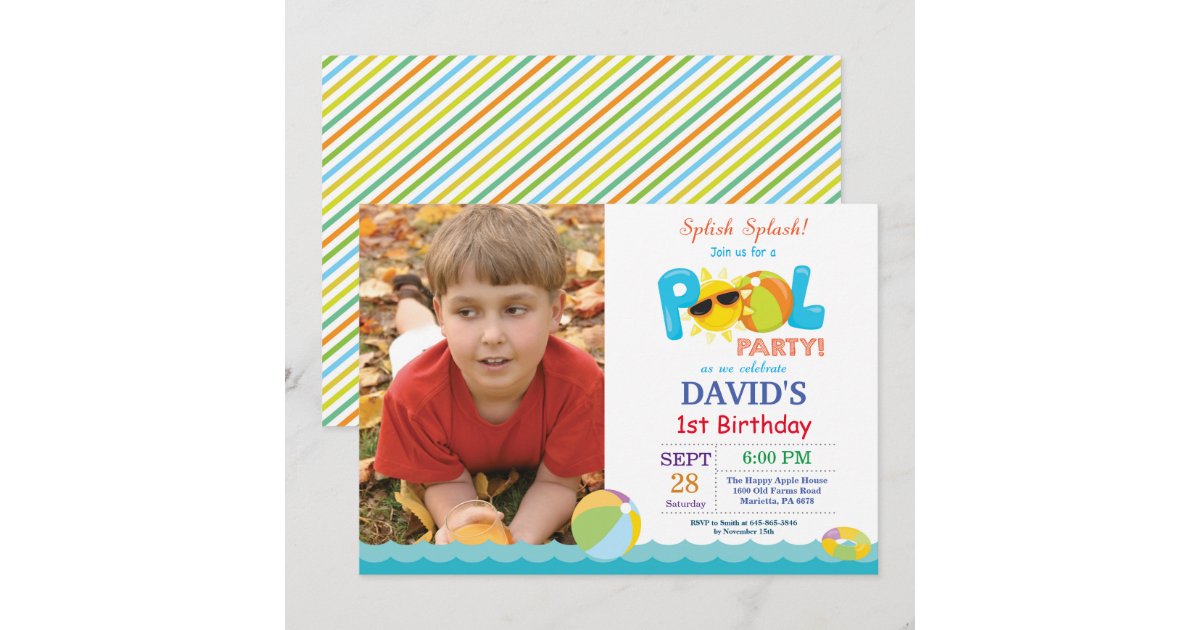 Pool Party Birthday Invitation Splish Splash Boy | Zazzle