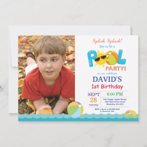 Pool Party Birthday Invitation Splish Splash Boy | Zazzle
