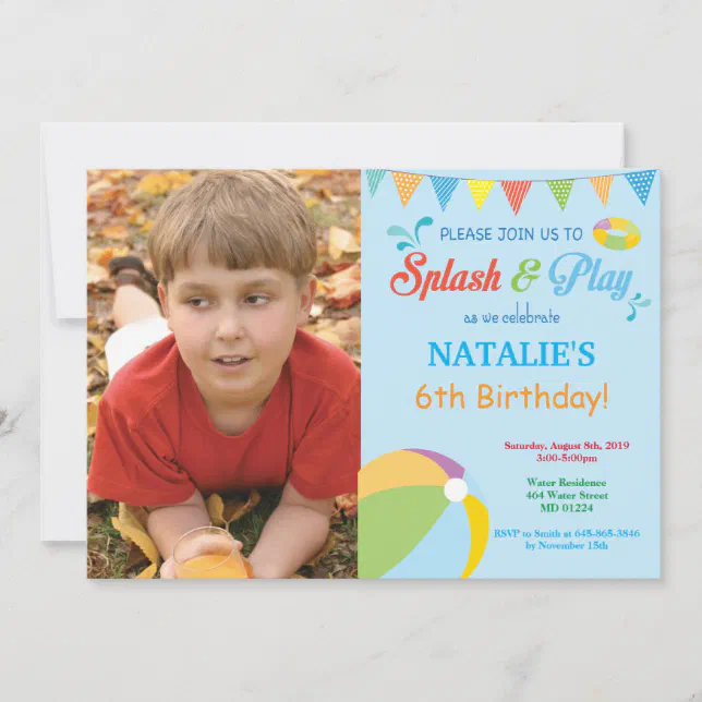 Pool Party Birthday Invitation Splish Splash Boy | Zazzle