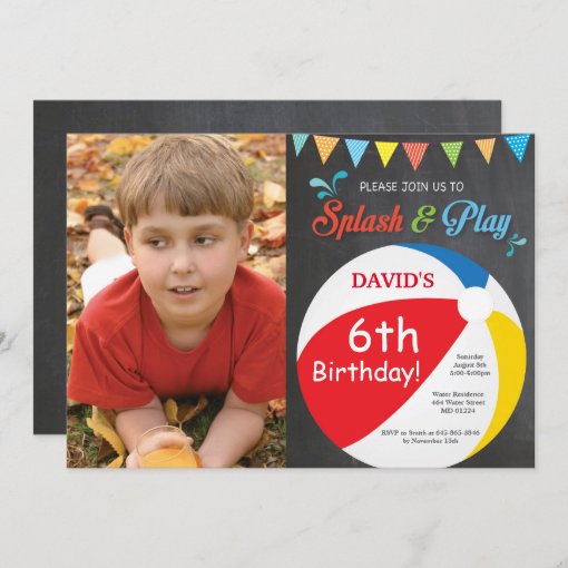 Pool Party Birthday Invitation Splish Splash Boy | Zazzle