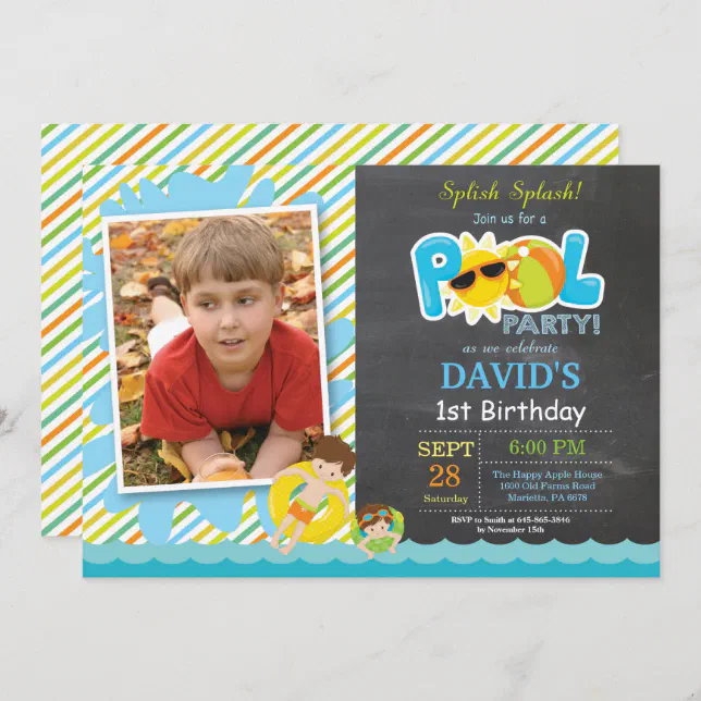 Pool Party Birthday Invitation Splish Splash Boy | Zazzle
